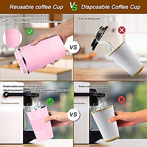 YINBAOGE Insulated Travel Coffee Mug Spill Proof Leak Proof Pobtable To Go Camping Stainless Steel Coffee Tumbler Reusable Coffee Cups with Lids Thermos for Hot and Cold Drink (Pink, 12 OZ)