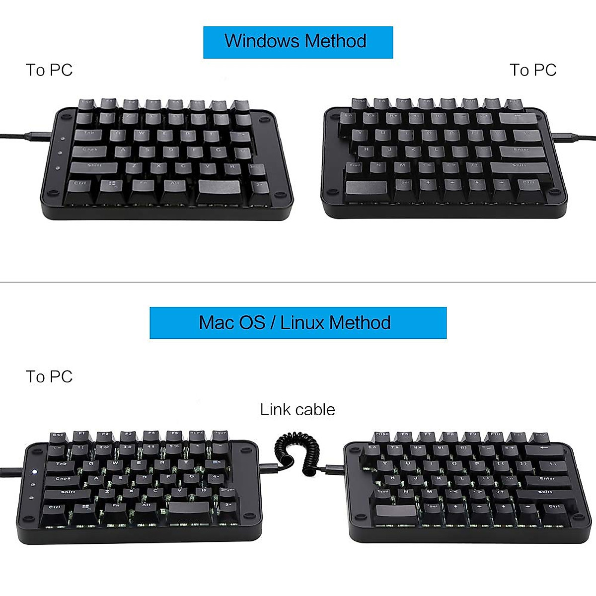 Koolertron Programmable Split Mechanical Keyboard, All 89 Keys Programmable Ergonomic Keypad with OEM Gateron Black Switch, 8 Macro Keys - [SMKD62] Black (OEM Switch White Backlit)