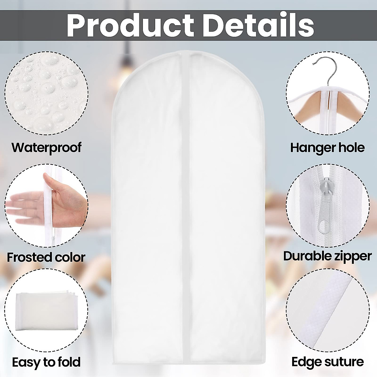 24 Pieces Long Garment Bag for Hanging Clothes Dress Bag Bulk, Lightweight Clear Full Zipper Clothes Bags Waterproof Dress Bag Garment Covers for Women Coat Gown Closet Storage Travel (24 x 60 Inch)