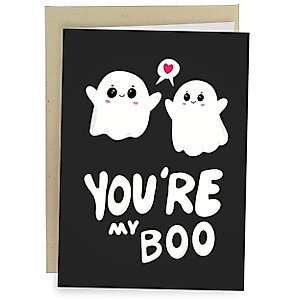 You're My Boo Funny Ghost Anniversary Cards for Husband or Wife - Cute Valentine's Day Card - Romantic Birthday Card for Boyfriend or Girlfriend - I Love You Spooky Halloween Card for Him or Her