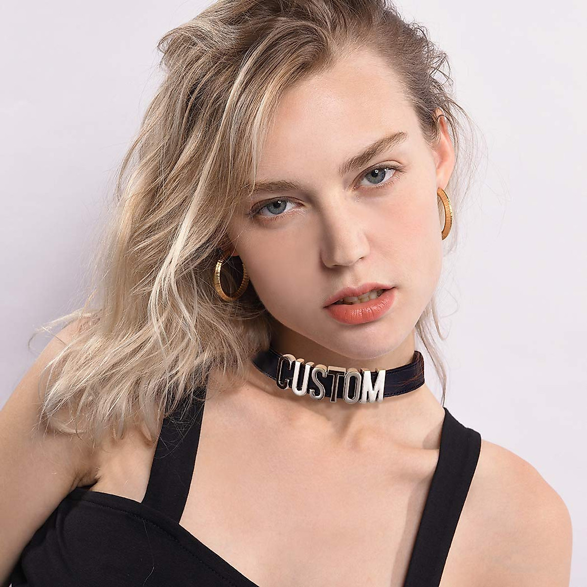 U7 Thick Choker for Women 19MM Wide Personalized Neck Collar Thick Leather Necklace with DIY Initials Name Chokers 14 to 17 Inch