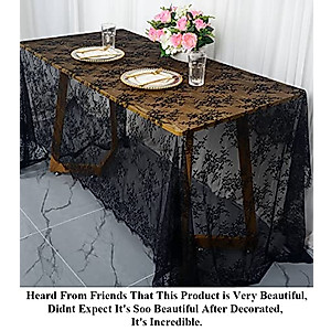 Lace Tablecloth Rectangle 60x120 Black Lace Tablecloth Lace Table Clothes Eyelash Vintage Reusable Table Cloths Lace Tablecloth Floral Embroidered Tablecloth Linen Flower Tablecloth (1, Black)