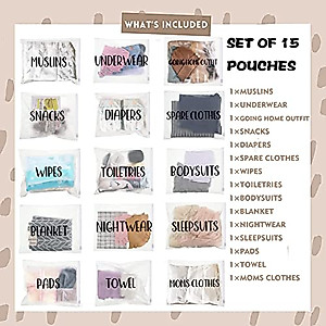 15 Pack Hospital Bags for Labor and Delivery,11 x 14 Inch Maternity Hospital Bag Essentials for Mommy Dad Newborn Baby,Diaper Bag Organizing Pouches Resealable Frosted Pre Packed Bag for First Time New Mom Must Haves