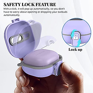Secure Lock Case for Samsung Galaxy Buds 2 Pro/Galaxy Buds 2/Galaxy Buds Pro/Galaxy Buds Live, WOFRO Shock-Absorbing Protective Cover TPU Hard Shell with Lanyard and Keychain[One-Click pop] (Purple)
