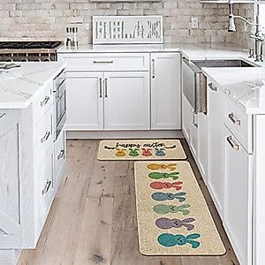 Artoid Mode Happy Easter Rabbits Decorative Kitchen Mats Set of 2, Home Seasonal Spring Easter Holiday Holiday Party Low-Profile Floor Mat - 17x29 and 17x47 Inch