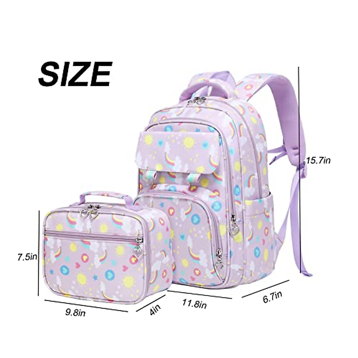 ZHIERNA School Backpack with Lunch Bag for Teen Girls,15.6’’ Laptop Backpacks, 2Pcs Set College Bookbags with Reflective Tape(Purple)