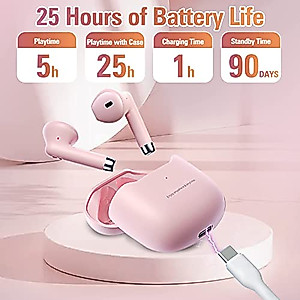 Pink True Wireless Earbuds Bluetooth 5.3 with Microphone for Working Out Noise Canceling Blue Tooth Ear Buds Deep Bass TWS Wireless Earphones with Charging Case in Ear Headphone for iPhone Android