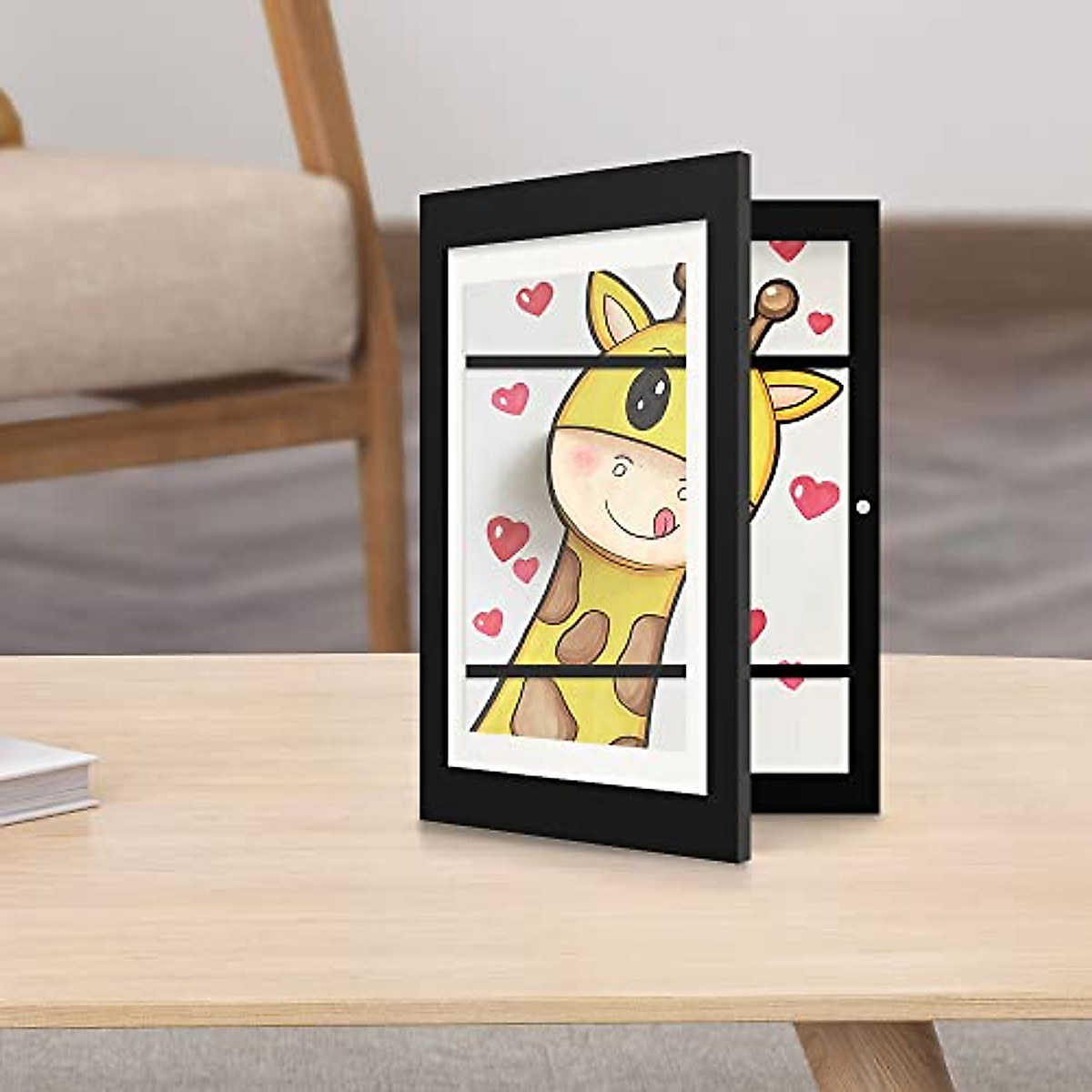 Children Art Projects 11.8'' x 8.3'' Kids Art Frames, A4 Art-Work Wooden Kid Art Frame Front Opening & Changeable Picture Display, Horizontal & Vertical Art Display for Kids Artwork, Crafts, Drawing (1 Pack/A4: 11.8 in*8.3 in, Black)
