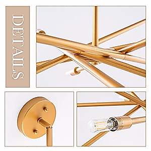 VILUXY Contemporary Chandelier Lighting Fixture 6-Light Antique Brass Brush Paint Finish Mid-Century Pendant Lighting for Dining Room Bedroom Kitchen Living Room