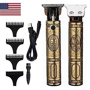 Electric Pro Li Outliner Grooming Rechargeable Cordless Close Cutting T-Blade Trimmer for Men 0mm Baldheaded Hair Clippers Zero Gapped Detail Beard Shaver Barbershop for Father's Day (Gold)