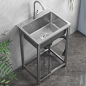 DOUKI Outdoor Stainless Steel Sink, Free Standing Small Sink, Kitchen Sink Single Bowl Prep & Utility Sink, Portable Garden Sink W/Hot and Cold Faucet (Size : 18 x16 inch (45x40 cm))