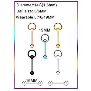 Prjndjw 14G Tongue Rings Door Knocker Tongue Ring Surgical Steel Tongue Rings Body Piercing Jewelry for Women Men 7Pcs 16MM Mixcolour