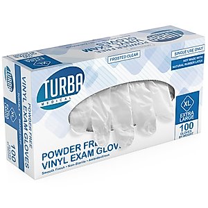 TURBA Medium Clear Disposable Gloves, 100 Count, Non-Latex, Powder-Free Vinyl Gloves for Cleaning, Sanitary Gloves for Medical Examination, Food-Safe Cooking Gloves