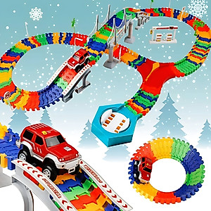 192 Pieces Flexible Race Track Playset - Magic Journey Rainbow Create a Road Super Snap Speedway STEM Building Toy with Race Car for Kids