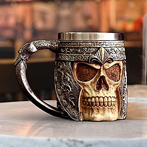 CHICVITA Viking Stainless Steel Skull Coffee Mug Viking Skull Beer Mugs Gift for Men Father's Day Gifts