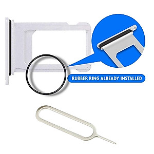 MMOBIEL SIM Card Slot Tray Holder Replacement Compatible with iPhone 12-6.1 inch - 2020 - Incl. Rubber Gasket and Sim Pin - White