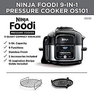 Ninja OS101 Foodi 9-in-1 Pressure Cooker and Air Fryer with Nesting Broil Rack, 5-Quart Capacity, and a Stainless Steel Finish (Renewed)