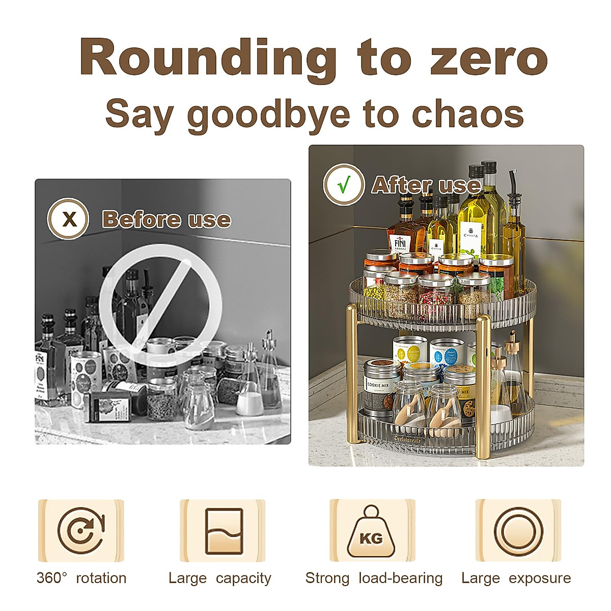 YTCYKJ Two Tier Lazy Susan, 360° Rotating Spice Rack, Spice Organizer for Cabinet, Counter Storage Rack Turntable with Non-Slip Base for Kitchen, Pantry, Cabinet,Cupboard, Cosmetics