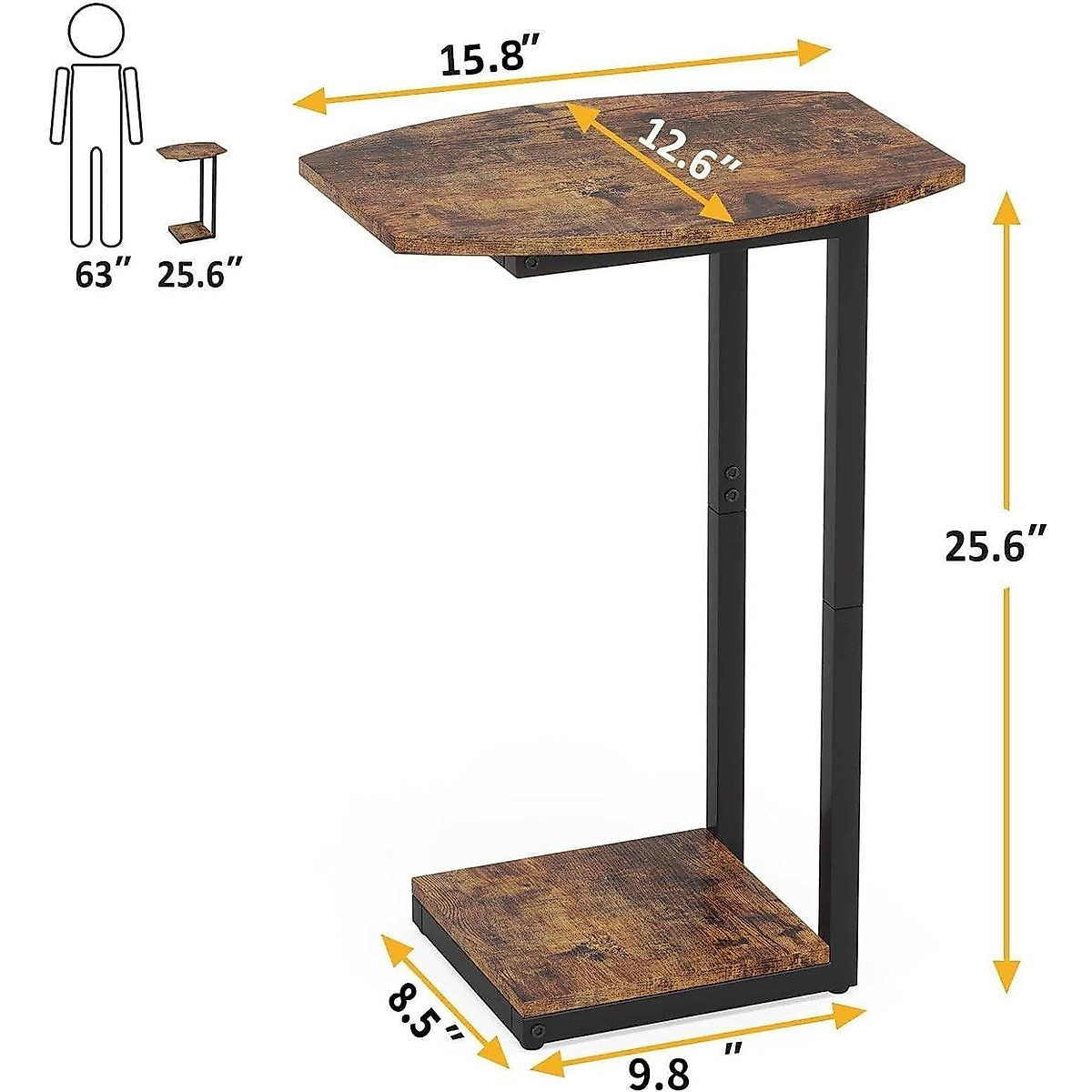 Hosfais Small Side Table End Table, C Shaped Barrel Coffee Table with Metal Frame, Wooden TV Tray for Living Room, Bedroom, Couch, Small Spaces (Rustic Brown)
