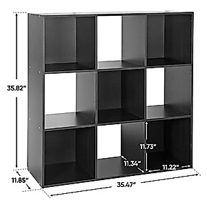ZenStyle 9 Cube Storage Shelf Organizer, Wooden Bookshelf System Display Cube Shelves Compartments, Customizable W/ 5 Removable Back Panels (Black)