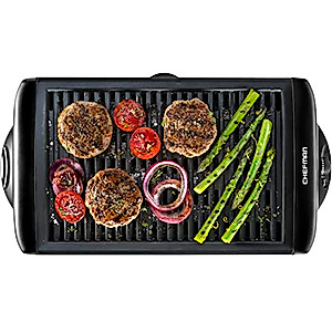 Chefman Electric Smokeless Indoor Grill w/Non-Stick Cooking Surface & Adjustable Temperature Knob from Warm to Sear for Customized BBQing, Dishwasher Safe Removable Water Tray, Black