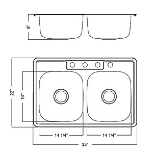 MSDP5050P 33" x 22" Stainless Steel Drop In Double Bowl Kitchen Sink with Drain Assembly