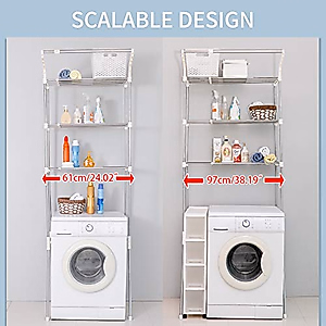 BAOYOUNI Adjustable Laundry Shelf Over Toilet Washing Machine Storage Rack Above Washer Dryer Standing Bathroom Organizer 3-Tier Space Saving Shelving Units, Ivory