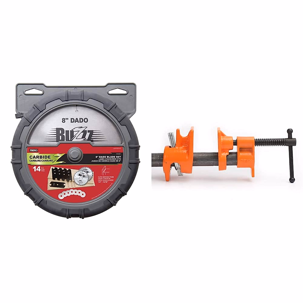 The Mibro Group 416381 Carbide Stacking Dado Blade Set + Pony Jorgensen 52 Pipe Clamp