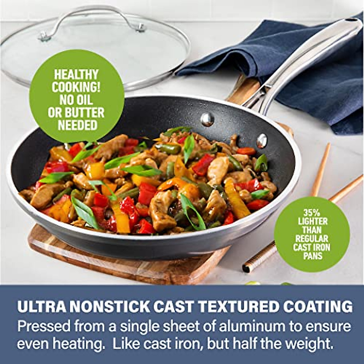 GOTHAM STEEL Platinum Cast Nonstick 12” Fry Pan Skillet with Ultra Durable Mineral and Diamond Triple Coated, Oven & Dishwasher Safe, 100% PFOA Free