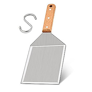 Leonyo Metal Burger Spatula, Heavy Duty Stainless Steel Griddle Spatula, Wide Hamburger Turner for Smashing Burgers, Griddle Accessories for Flat Top, Teppanyaki, BBQ, Heatproof Wooden Handle