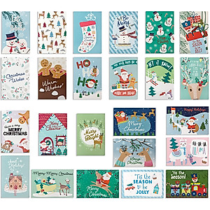 24 Cute Christmas Cards Assorted - Joyful Christmas Greeting Cards in 24 Unique Designs -Happy Holiday Cards- Family Christmas Cards- Bulk Assorted Christmas Cards with Envelopes, 4 x 6 Inches