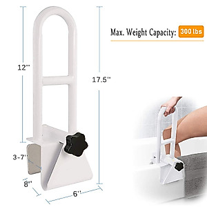 MOASKER Bathtub Safety Rail,White Bathtub Rail Clamp Railing Bath Support Adjustable Shower Hand Grip Handle Assist Grab Bar