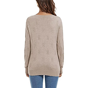 ANFTFH Women's Pullover Sweaters Cashmere Long Sleeve V Neck Fashion Sweater Tops Beige M