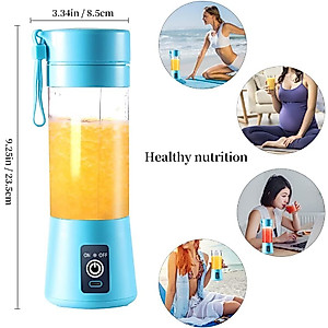 Portable Blender USB Rechargeable Best Personal Blender for Shakes and Smoothies, with 4 Ultra-sharp Blades for Travel, Office & Sports (Blue)