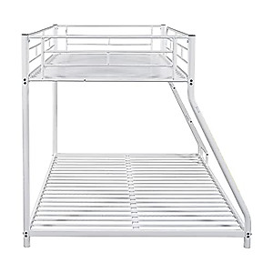 UBGO Twin Over Full Metal, Lower Extended Design with Ladder and Safety Railing Bunk Bed for Apartment Dormitory Bedroom Furniture Set-White