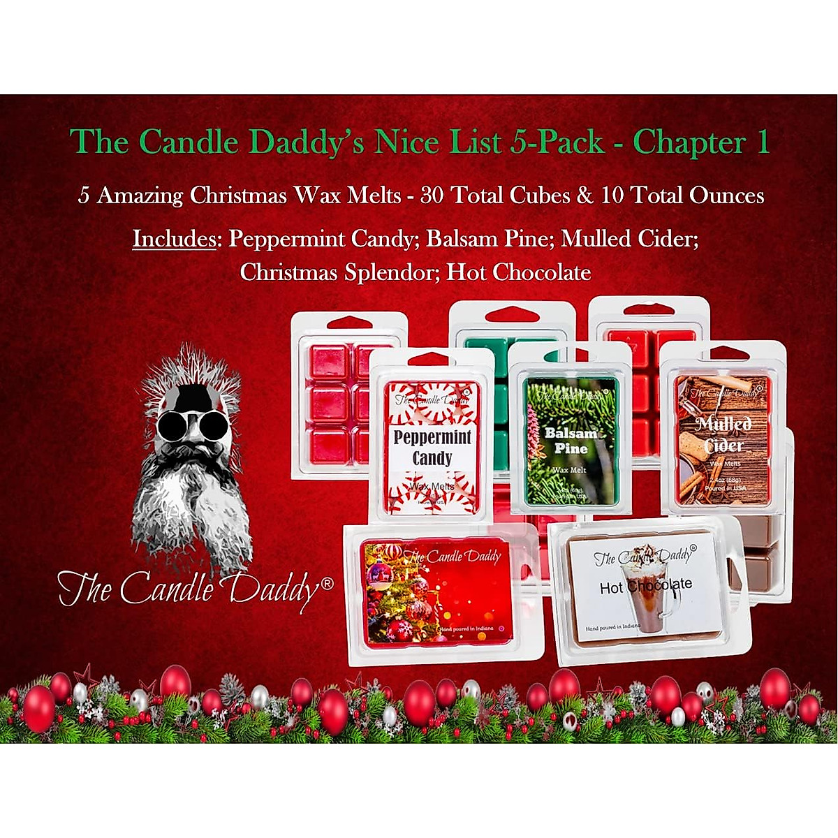 The Candle Daddy Christmas Nice List - Chapter 1-5 Amazing Christmas Wax Melts - 30 Total Cubes - 10 Total Ounces