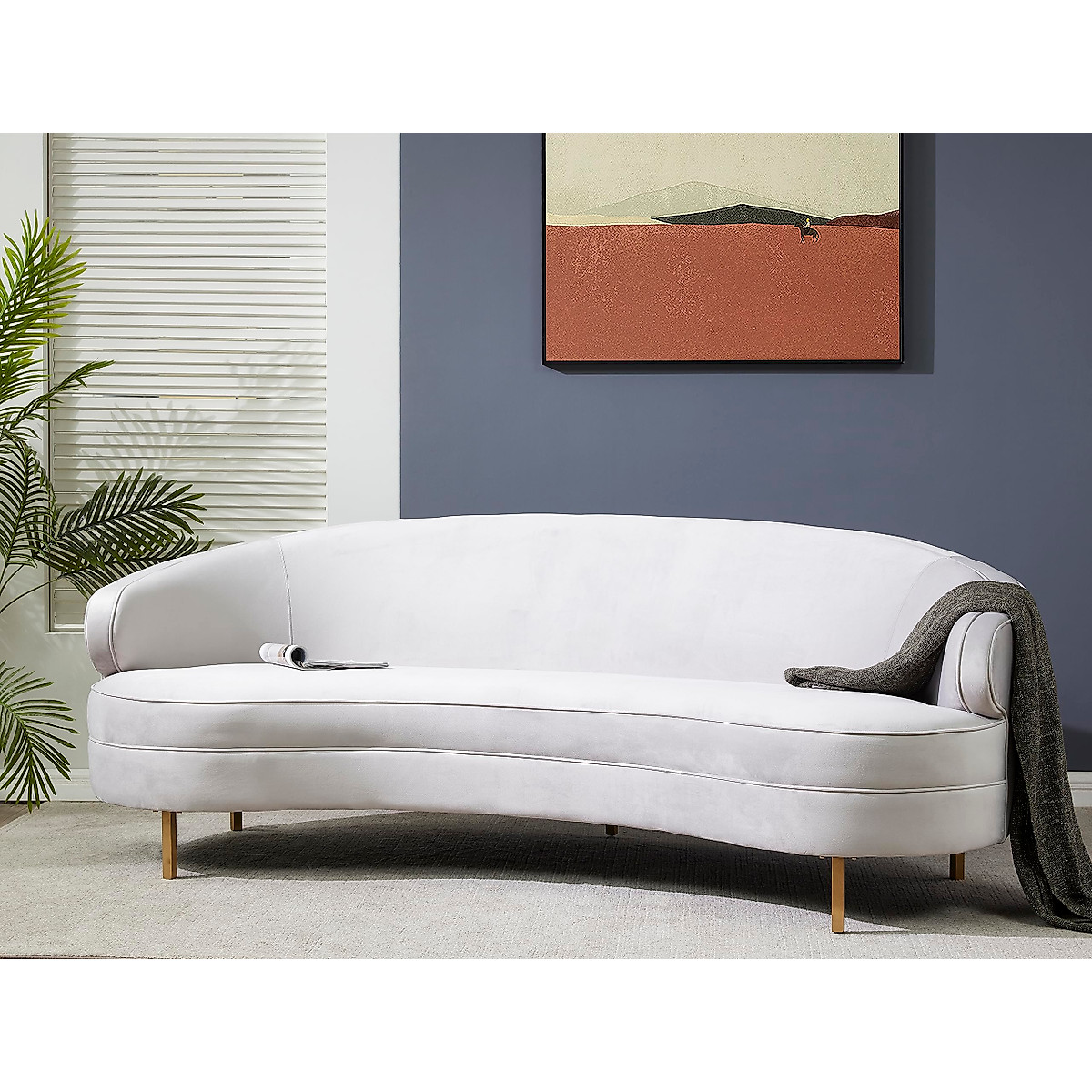SAFAVIEH Couture Collection Primrose Light Grey Velvet/Gold Curved Sofa (Fully Assembled)