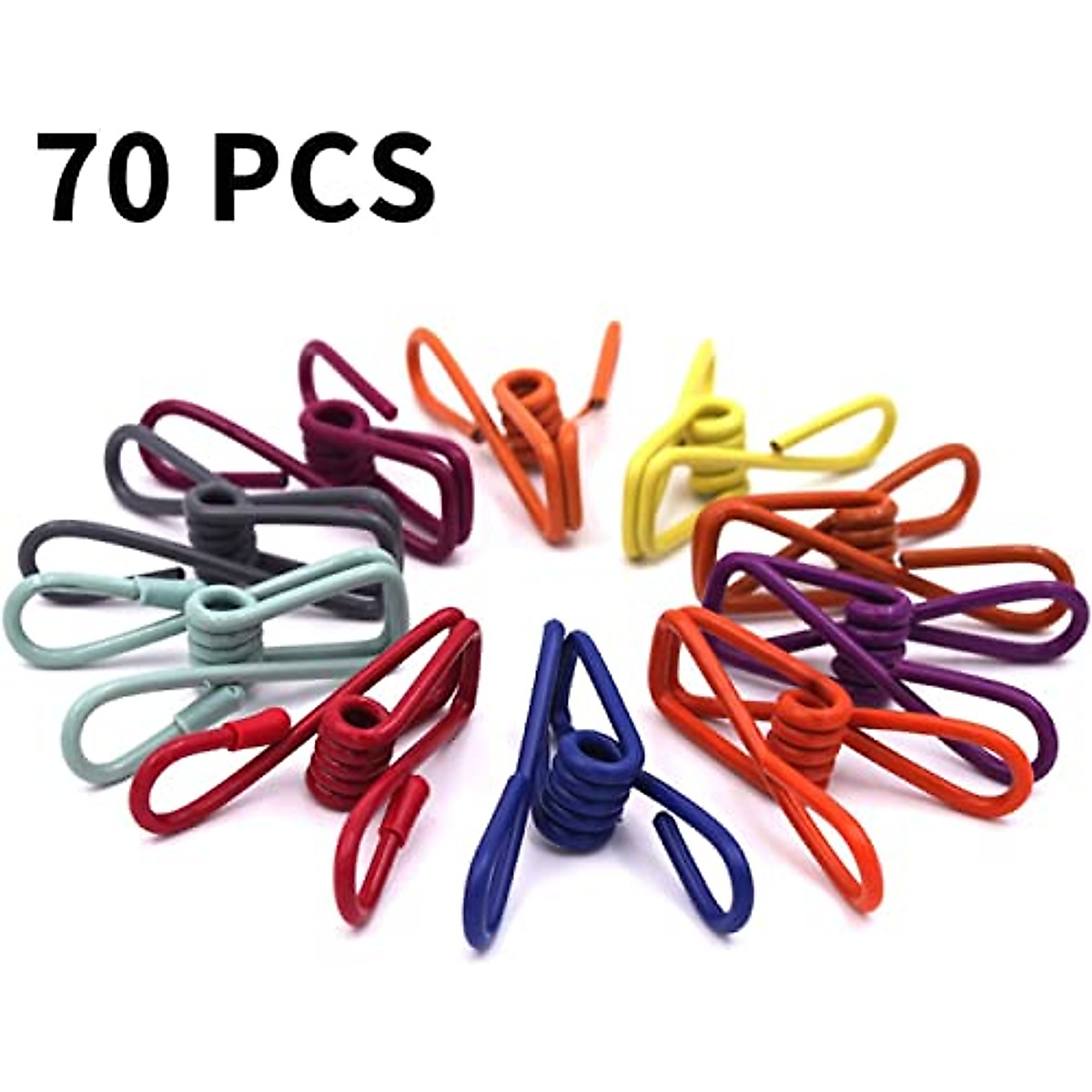 XLYBSST Clothesline Clips, Clips for Clothes Bag Paper Document use Colorful Plastic-Coated Metal Clip, Chip Pack of 70