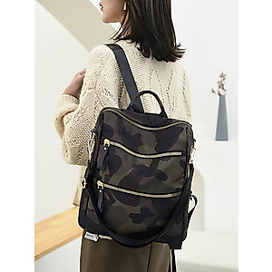 UTO Camo Waterproof Backpack for Women Durable Nylon Multipurpose Roomy Multi pockets Travel Business Shoulder Bag Zoya Camo Green