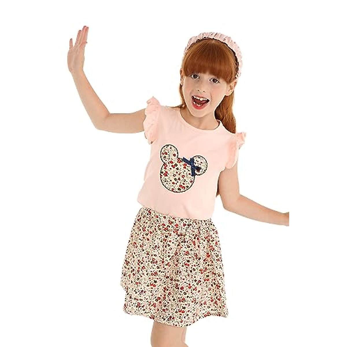 Mud Kingdom Toddler Girls Skirt Set Cute Cartoon Floral Summer Pink 3T