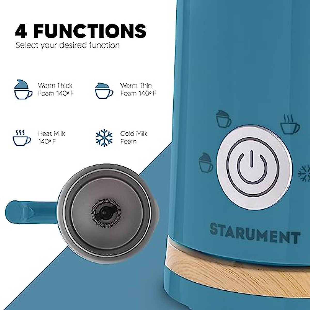 Starument Electric Milk Frother - Automatic Milk Foamer & Heater for Coffee, Latte, Cappuccino, Other Creamy Drinks - 4 Settings for Cold Foam, Airy Milk Foam, Dense Foam & Warm Milk - Easy to Use