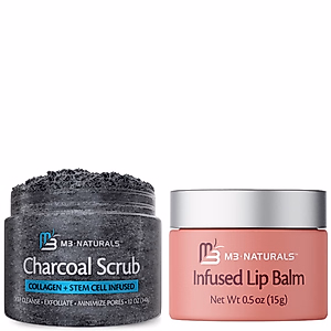 M3 Naturals Charcoal Body Scrub with Infused Lip Balm Bundle