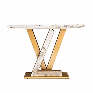 FRITHJILL 47.2" Modern Console Table with Metal Frame, Adjustable Foot Pads, and Sintered Stone Top for Entryway, Hallway, Living Room, and Office, Gold