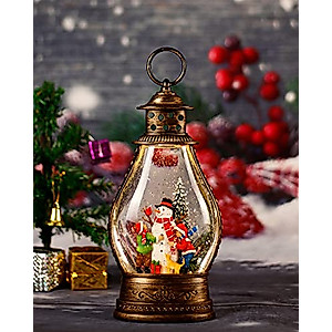 Snow Globe Snowman Christmas Decorations Indoor Ornament, Glittering Lantern Swirling,Home Decor Gifts with Musical ,Battery or USB Powered