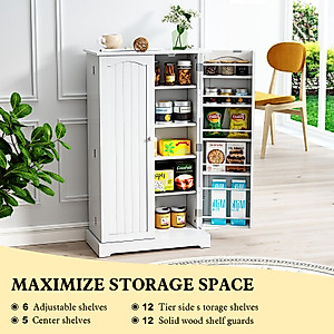 HOLTICO 41'' Freestanding Pantry Cabinet, Kitchen Pantry Storage Cabinet with Doors and Adjustable Shelves, Food Pantry Cabinet for Kitchen, Dining Room, Living Room and Garage,Snow White