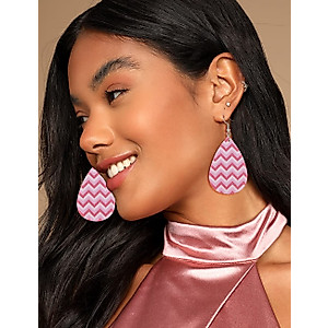Honsny 20 Pairs Valentine's Day Faux Leather Earrings Set for Women Lightweight Teardrop Dangle Earrings Heart Stiped Water Drop Earrings