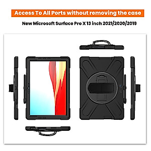 Surface Pro X Case - 360 Degree Rotating Stand Hand Strap Shoulder Strap Pen Holder Heavy Duty Full Body Shockproof Impact Resistant Rugged Drop Protective Case for Surface Pro X 13 2021/2020/2019