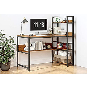 Cubiker Computer Desk 47 inch with Storage Shelves, Home Office Desk, Study Writing Work Table, Modern Simple Style, Deep Brown
