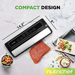 NutriChef Vacuum Sealer | Automatic Vacuum Air Sealing System For Food Preservation w/ Starter Kit | Compact Design | Lab Tested | Dry & Moist Food Modes | Led Indicator Lights