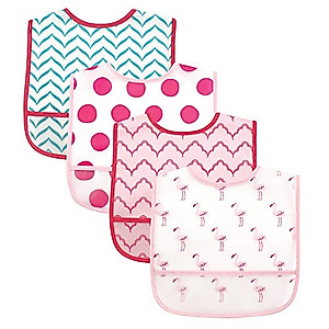 Luvable Friends Unisex Baby Waterproof PEVA Bibs, Flamingo, One Size